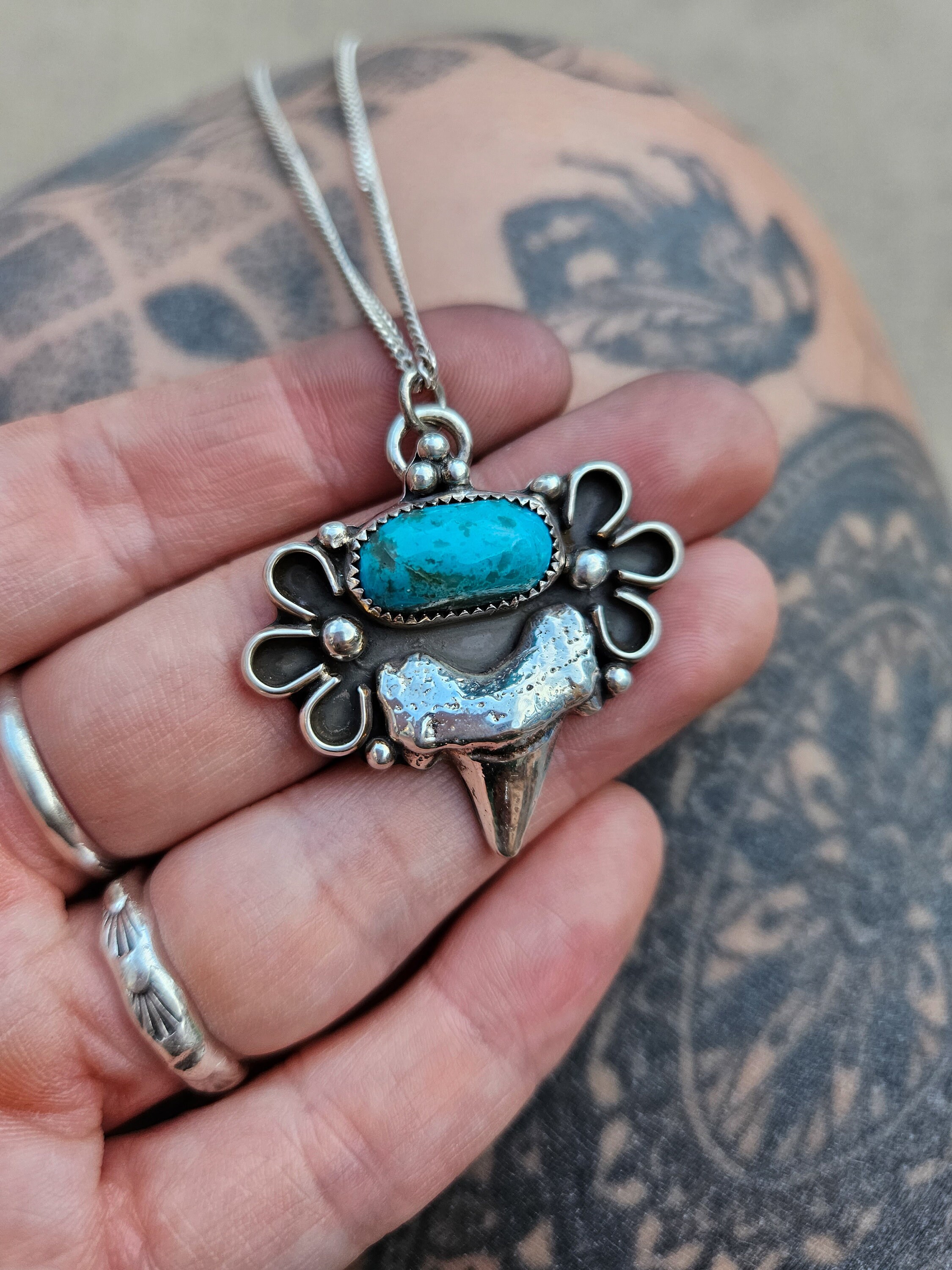 Shark Tooth With Turquoise Pendant - Etsy
