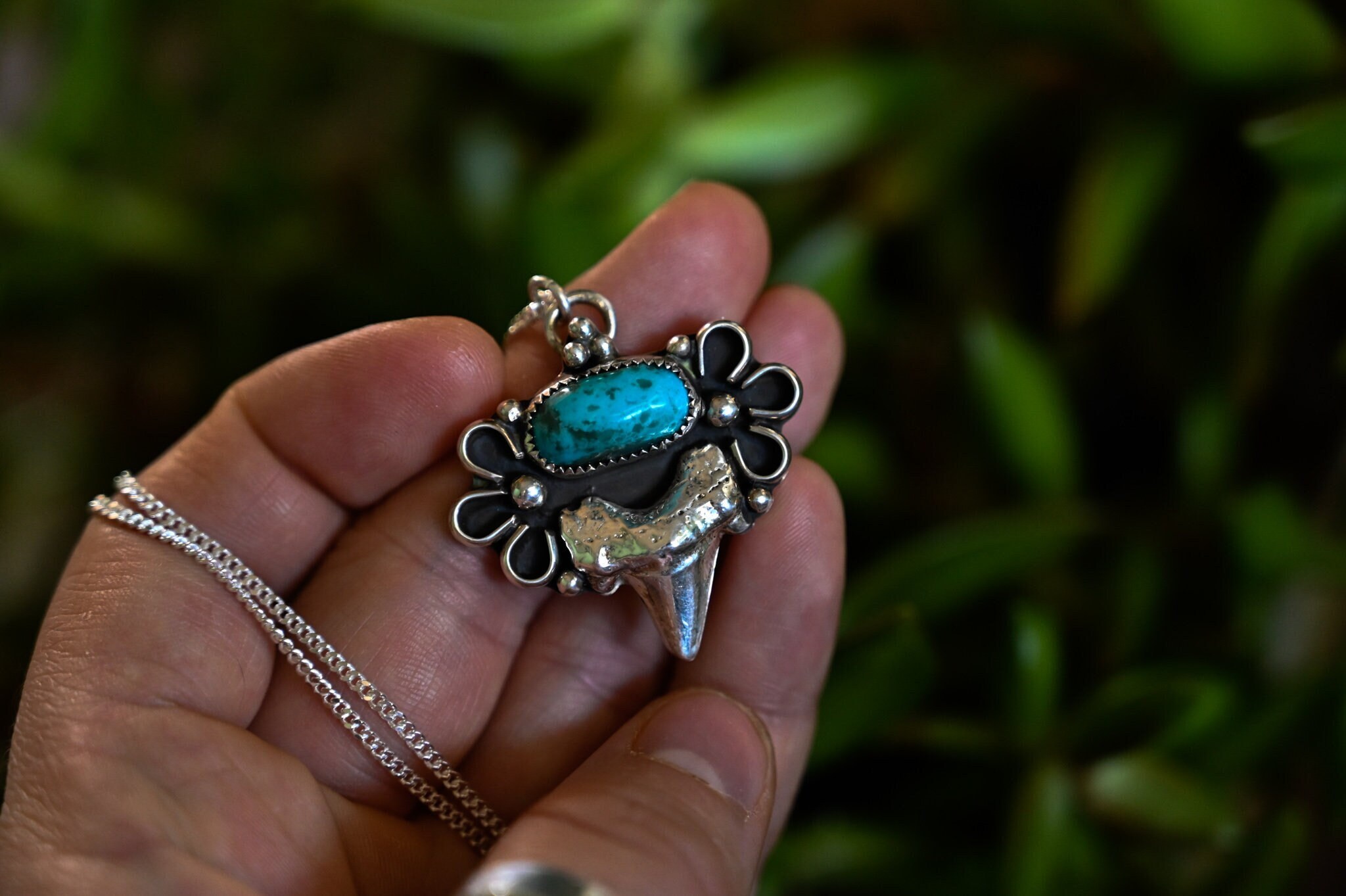 Shark Tooth With Turquoise Pendant - Etsy