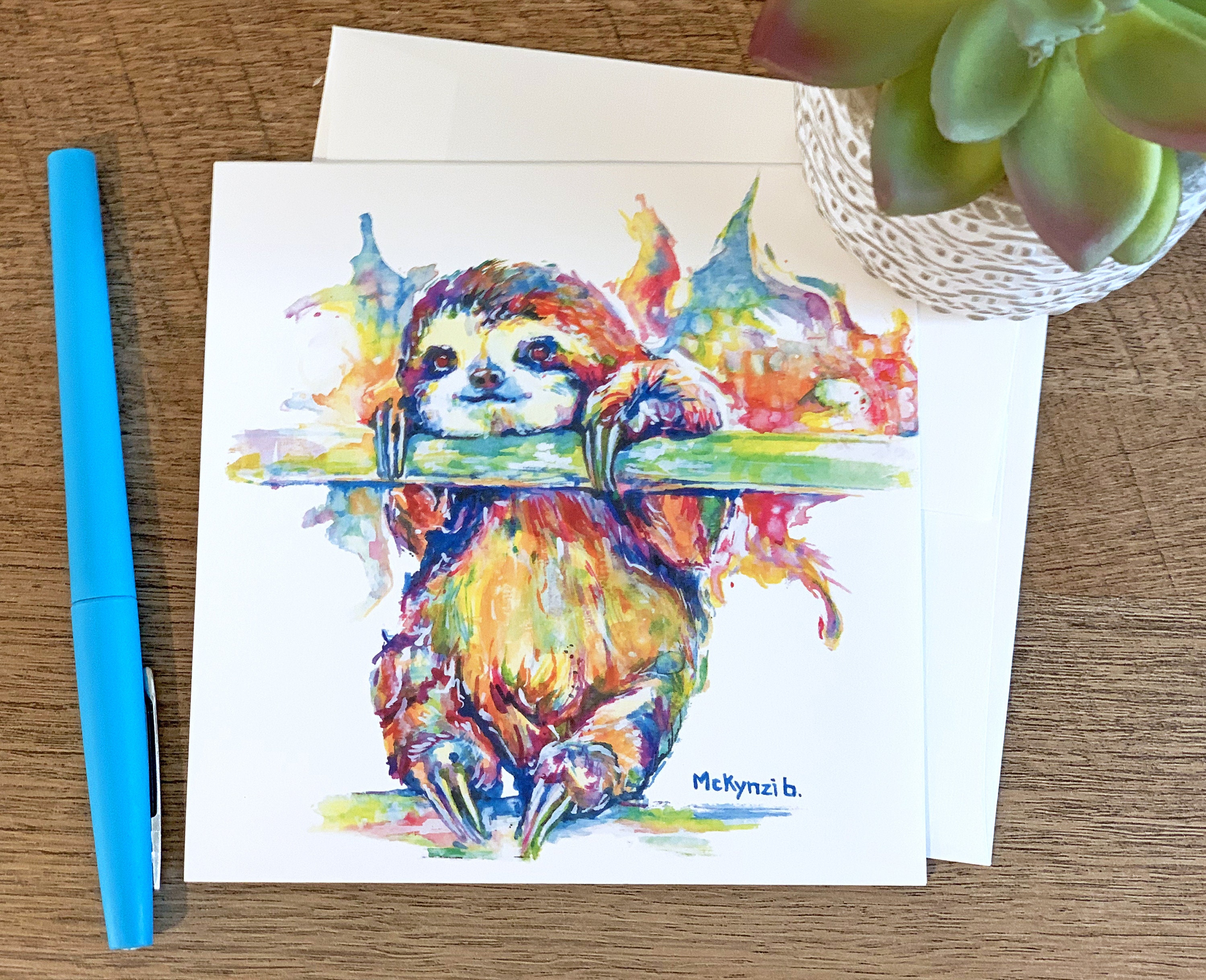 Happy Sloth Greeting Card Rainbow Sloth Card Blank Greeting | Etsy