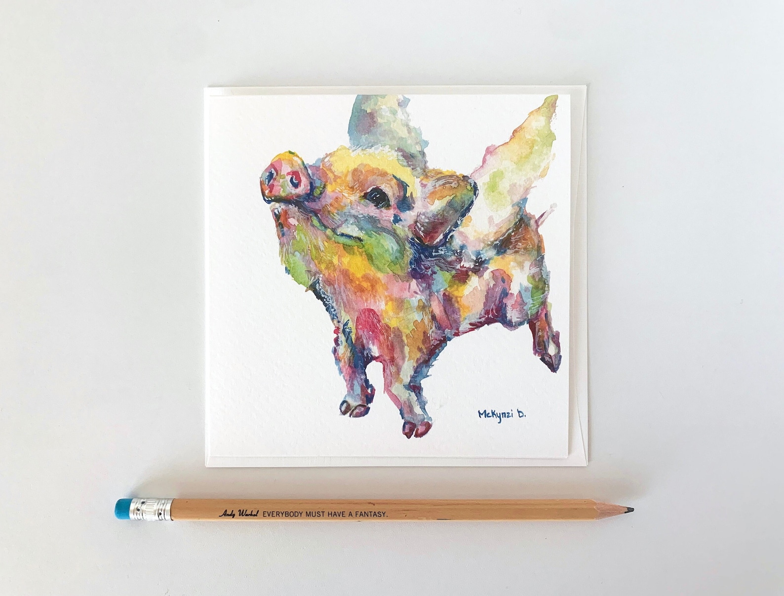 Flying Pig Card Blank Card Watercolor Painting Print Mini - Etsy