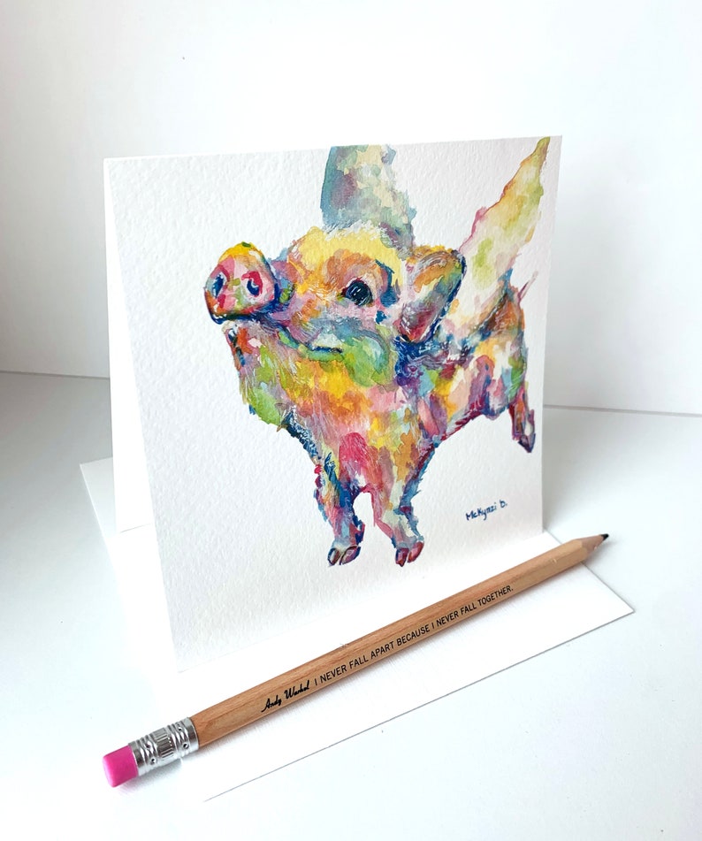 Flying Pig Card Blank Card Watercolor Painting Print Mini - Etsy