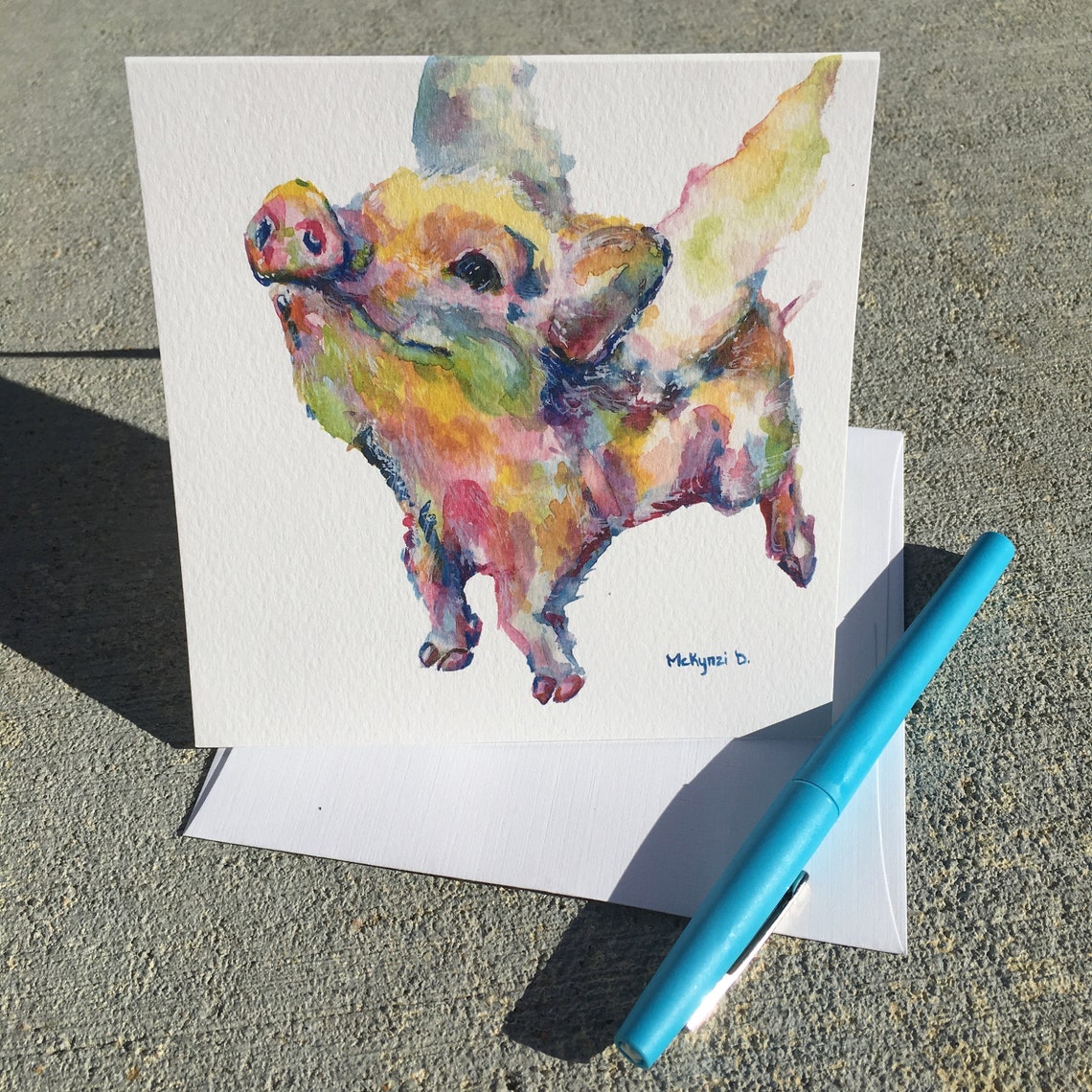 Flying Pig Card Blank Card Watercolor Painting Print Mini | Etsy