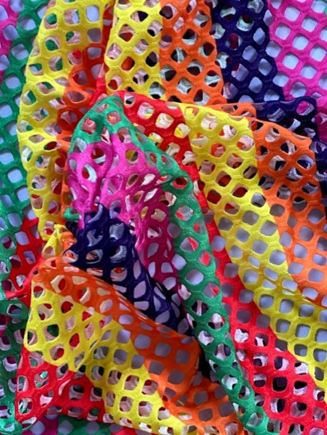 Fishnet Rainbow Multi Stripes Vertical Stripes Print Stretch Nylon ...