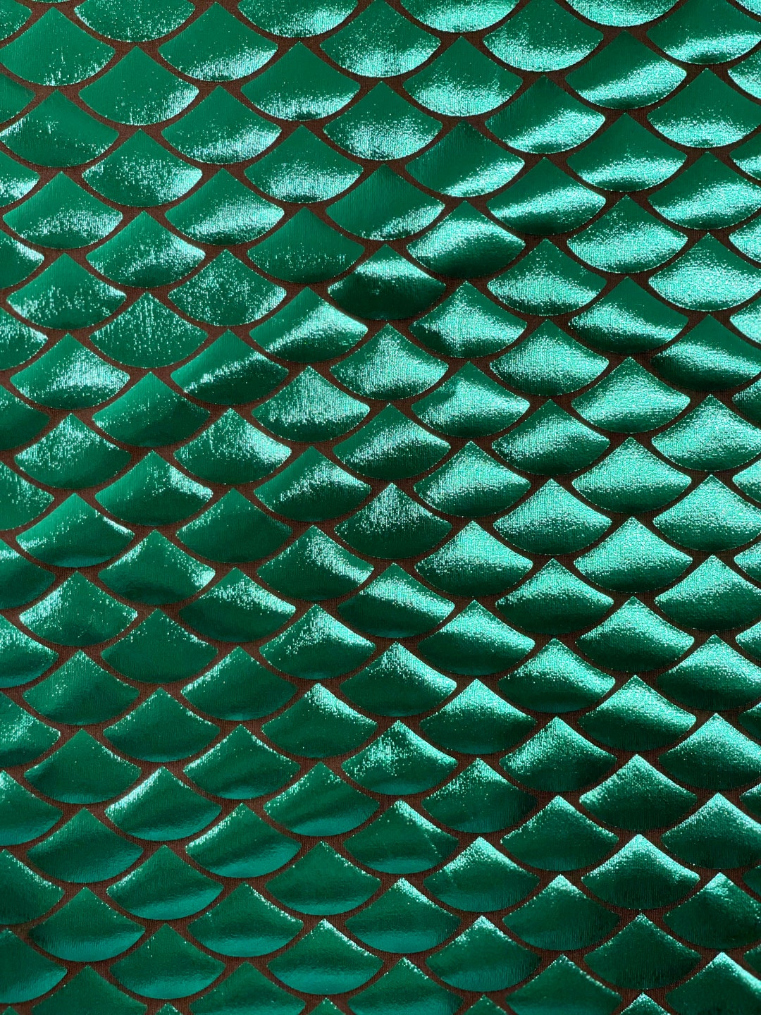 Metallic Shiny Dark Green Fish Scale Mermaid Foil Two Way Stretch ...