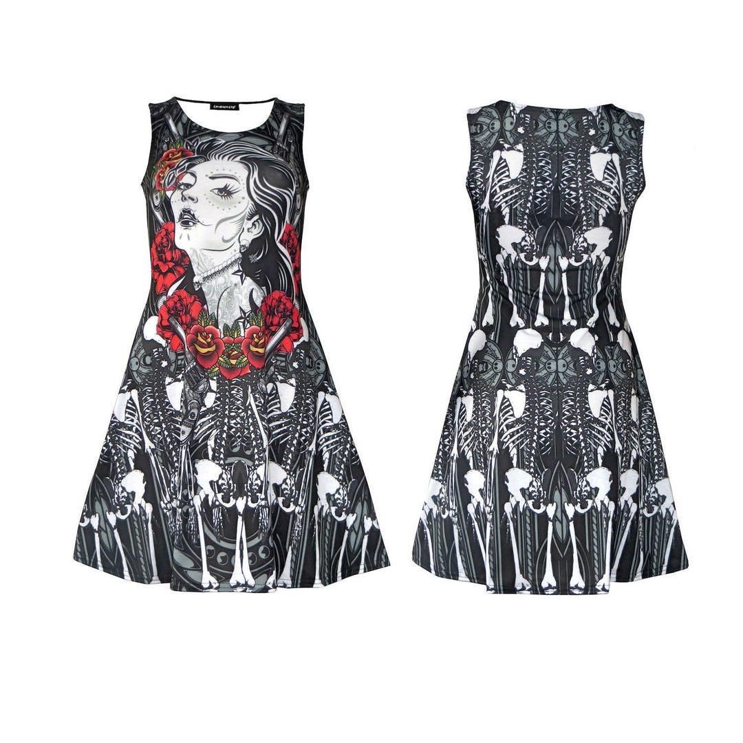 Sugar Skull Guns Bones and Roses Mexican Skeleton Print Alternative ...