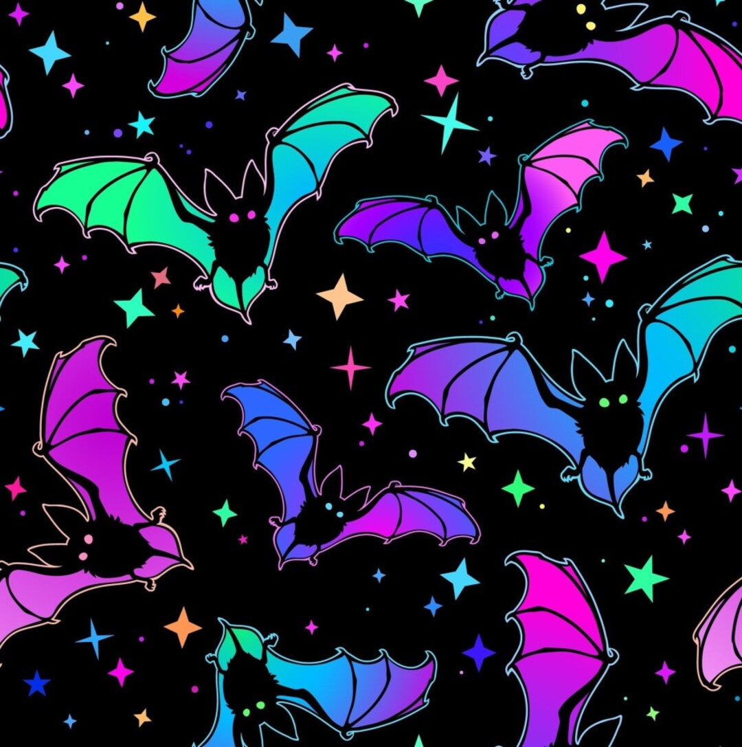 Galaxy Multi Colorful Bats Stars on Black Halloween Pattern - Etsy UK