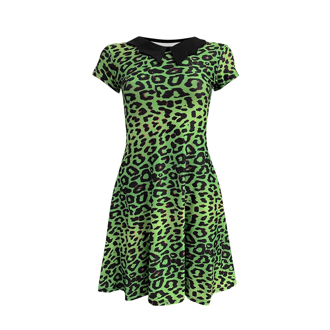 Green Leopard Animal Skin Print Alternative Collar Dress Rockabilly ...