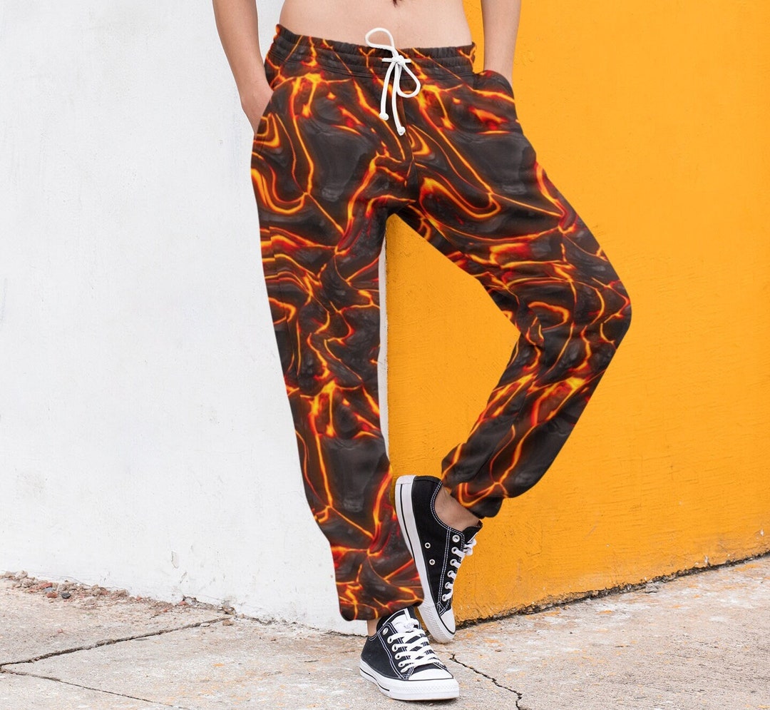 Unisex Abstract Hot Fire Lava Volcano Printed Fleece Sweatpants Jogging ...