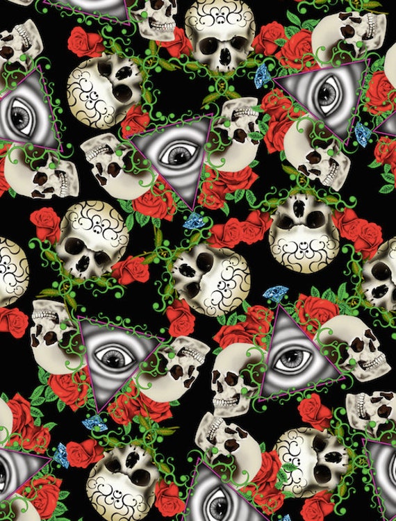 Gothic Eye Watcher Floral Skull Roses Tattoo Illuminati Print | Etsy