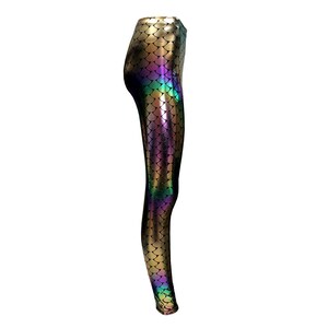 Full Length Metallic Shiny Foil Mermaid Fish Scale Leggings Rave Party ...