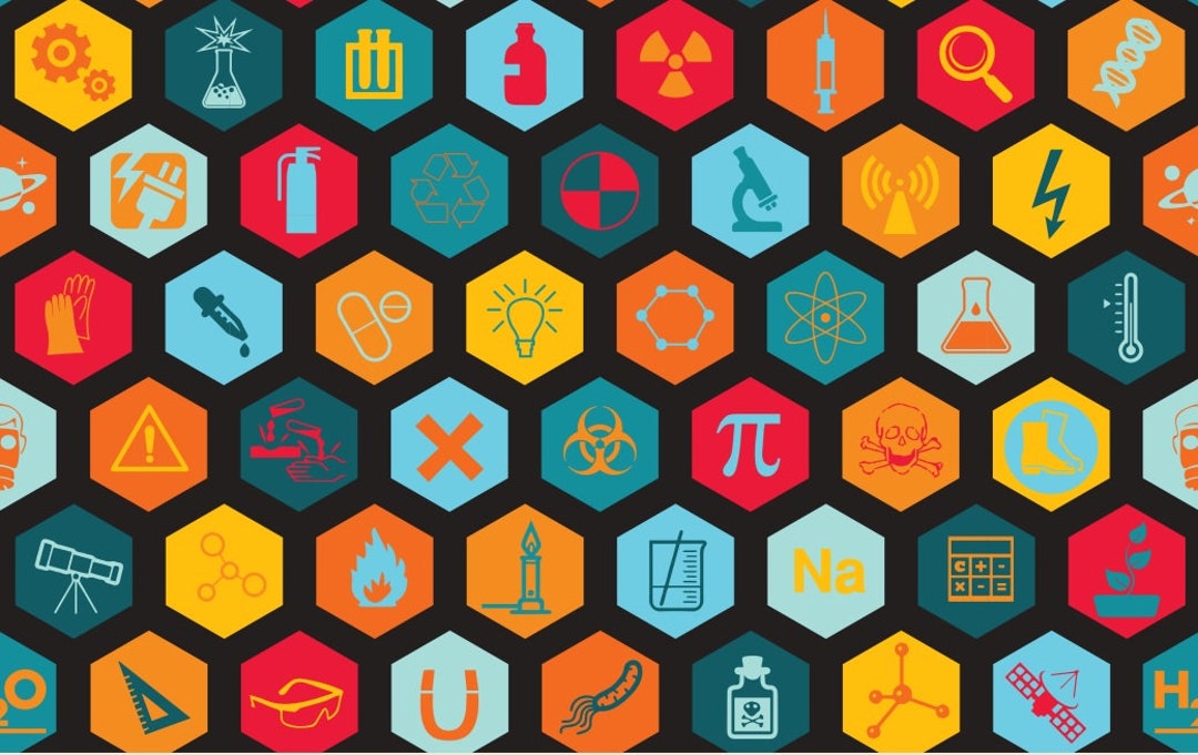 Science Geometric Geeky Microscope Space Skull Print Stretch Spandex ...