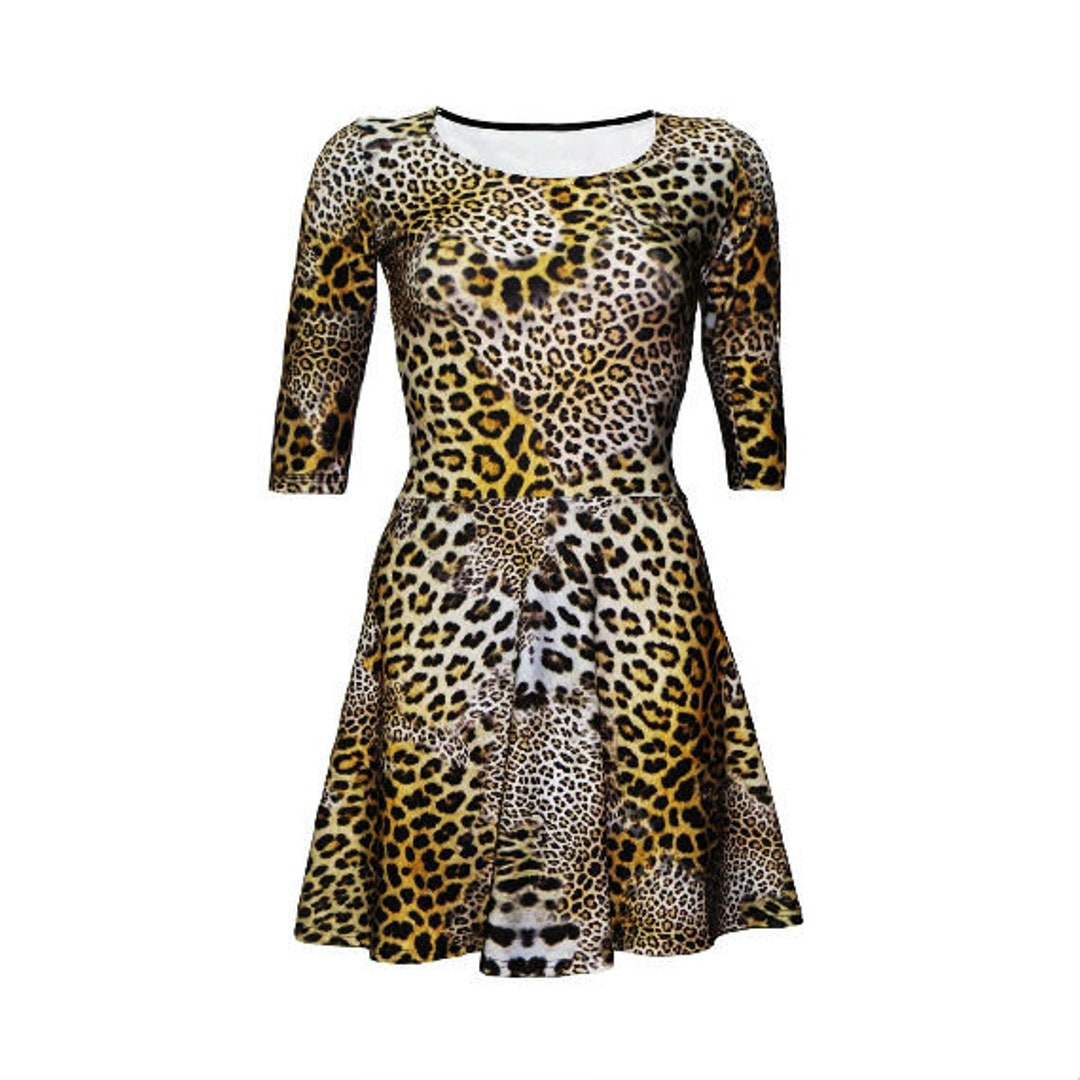 Classic Original Leopard Cheetah Animal Skin Printed 3/4 Sleeve Skater ...