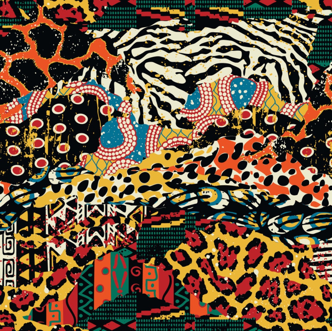 Traditional African Mixed Animal Leopard Cheetah Snake Zebra Skin Print ...