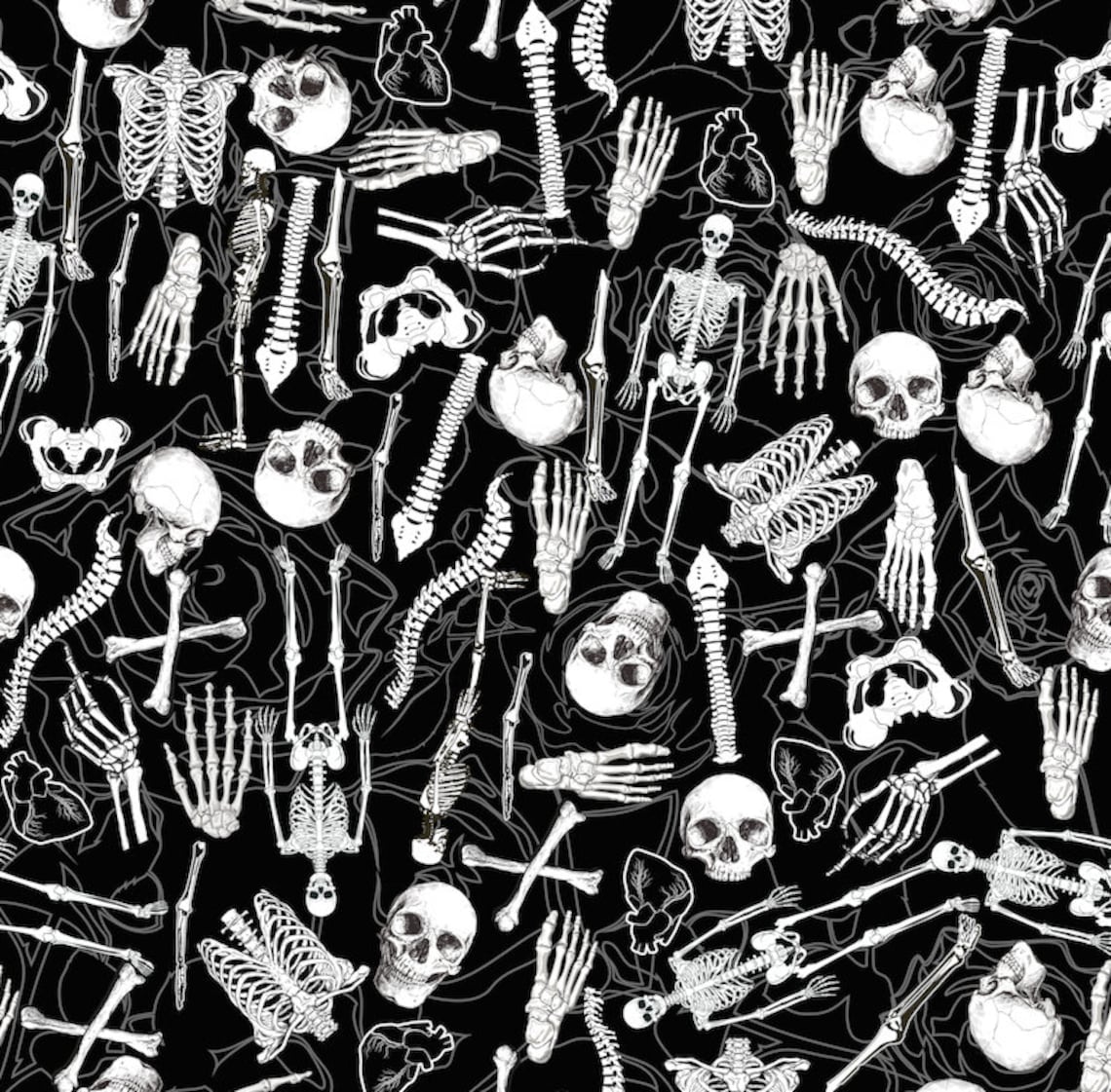 Gothic Skeletons Skulls Bones Ribcage Heart Anatomy Print | Etsy