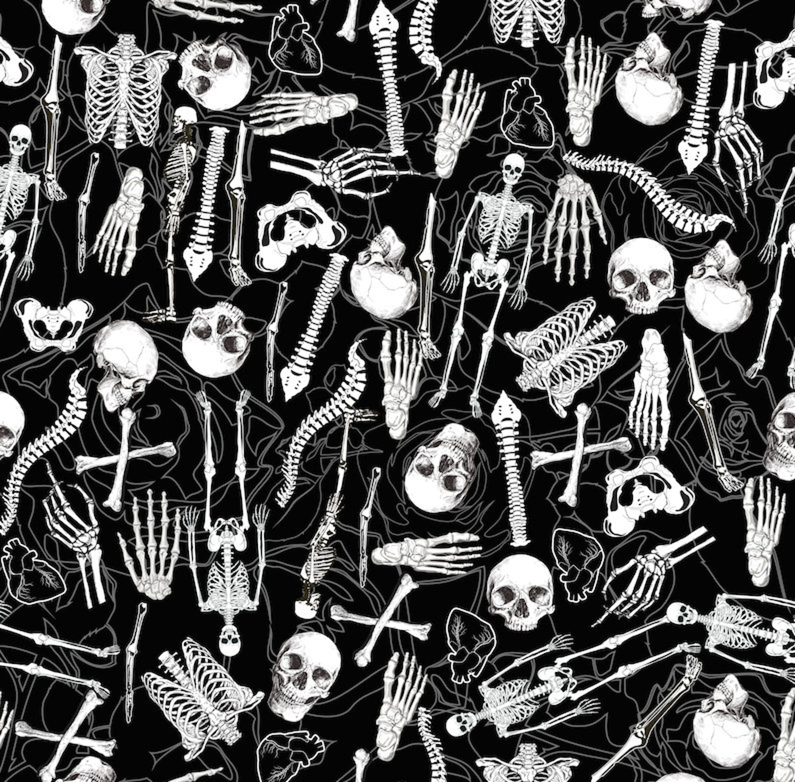 Gothic Skeletons Skulls Bones Ribcage Heart Anatomy Print | Etsy