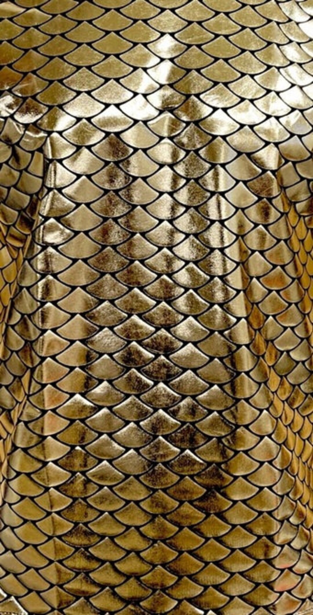Metallic Shiny Gold Fish Scale Mermaid Foil Two Way Stretch Fabric ...
