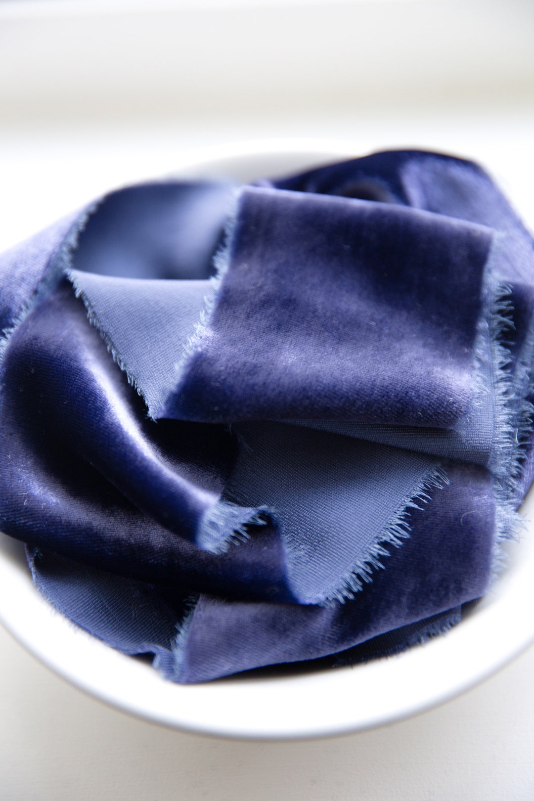 Silk Midnight Blue Velvet Ribbon, Ribbon, Wedding Bridal Bouquet Ribbon ...