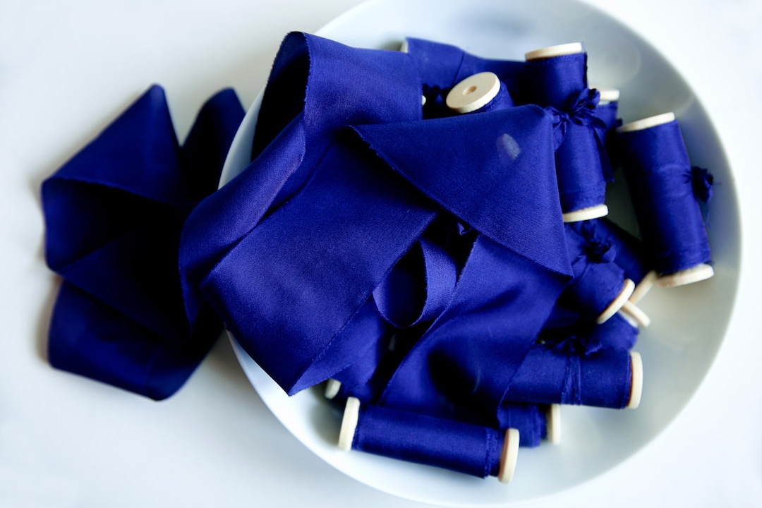 Silk Ribbon, Blue Midnight Hand Dyed Silk Ribbon, Silk Ribbons, Hand ...