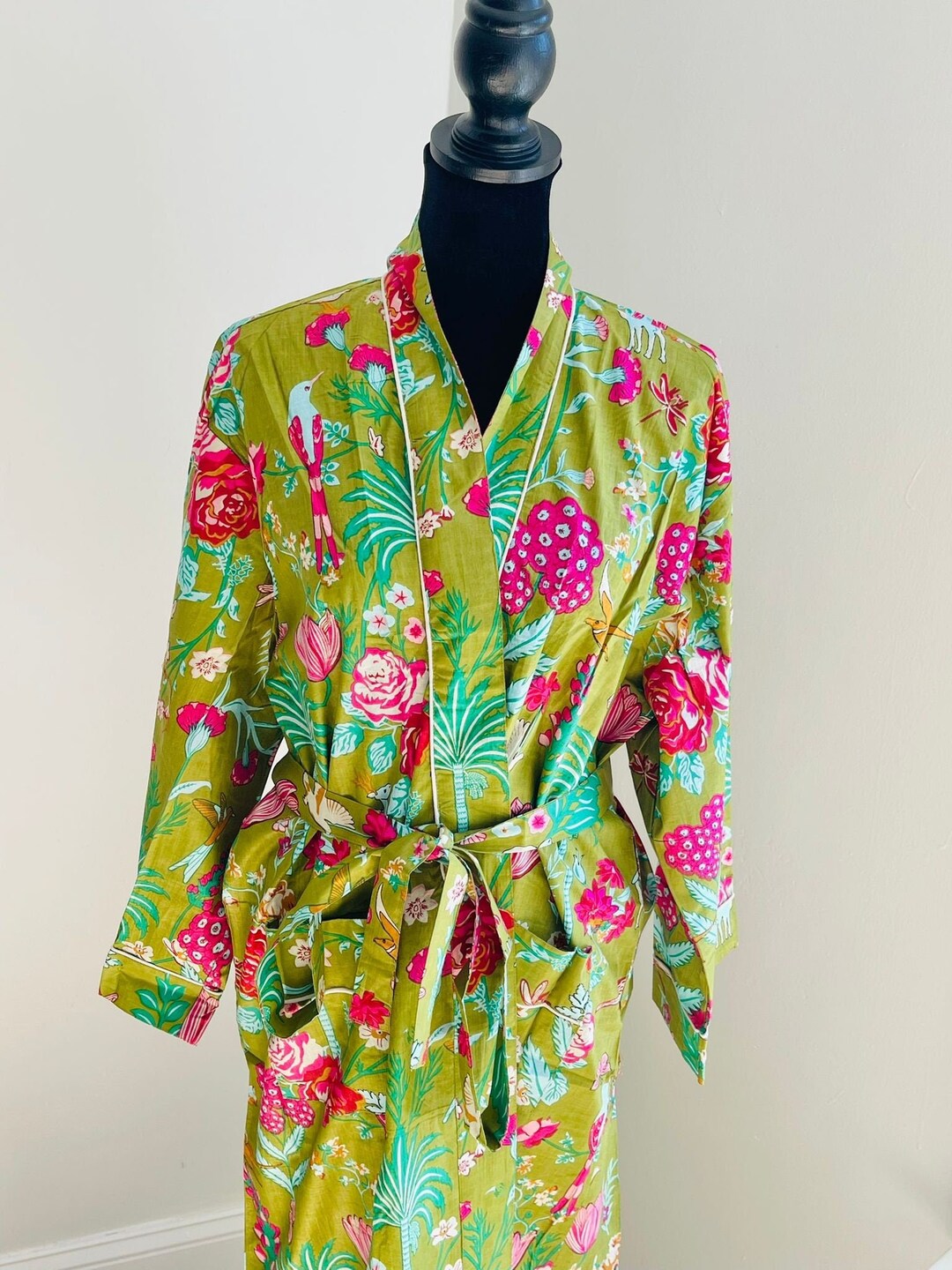 Cotton Kimono Robe, Block Print Robes for Women, Dressing Gown, Plus ...