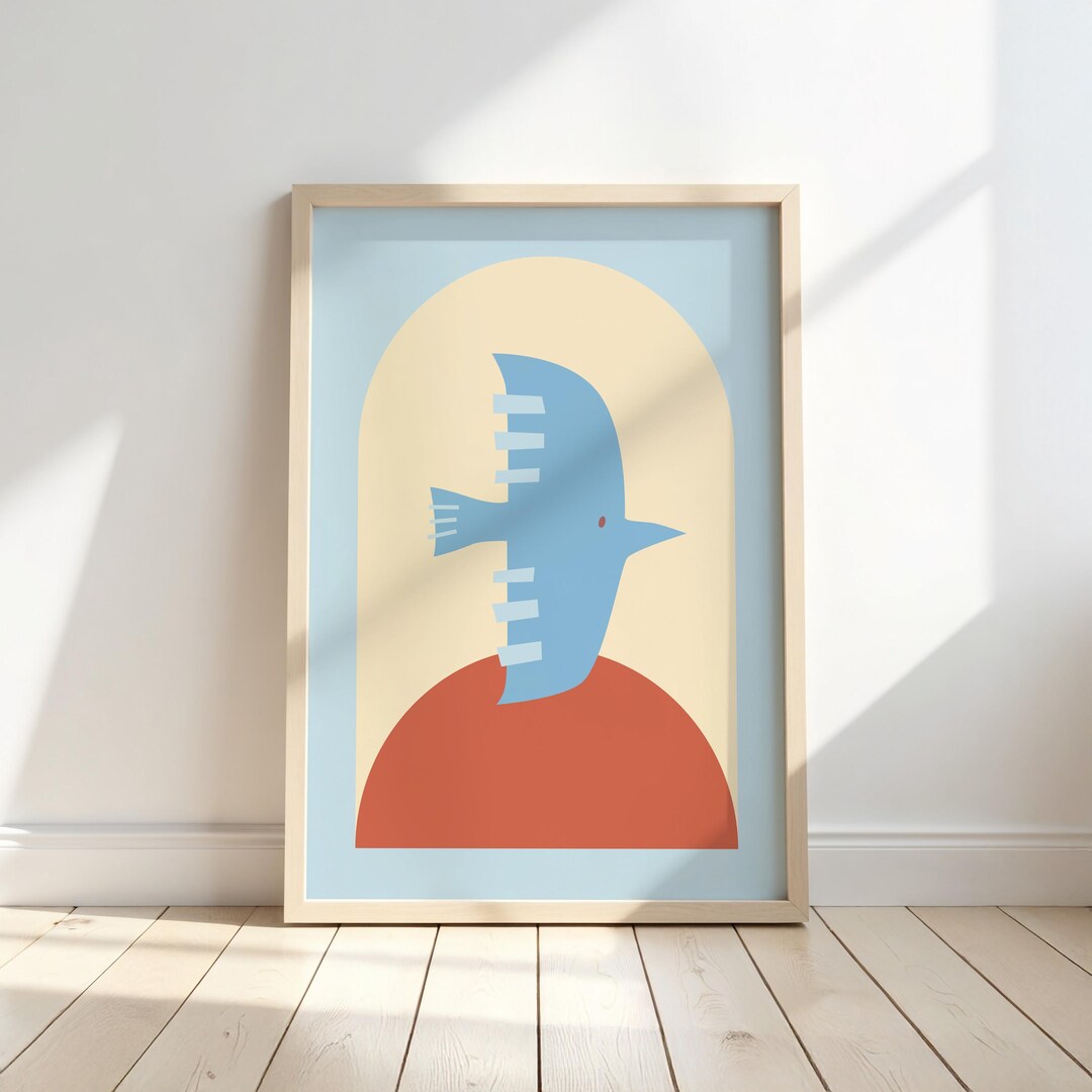 Pastel Blue Abstract Bird Print, Wall Art for Kids Room, Cute Playroom ...