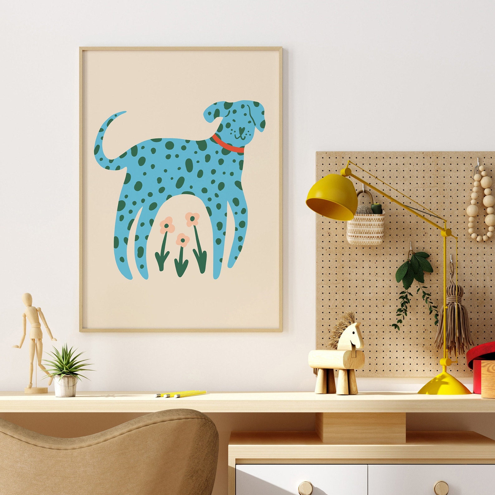 Fun Dalmatian Poster, Retro Animal Kids Print, Blue Spotted Dog Picture ...