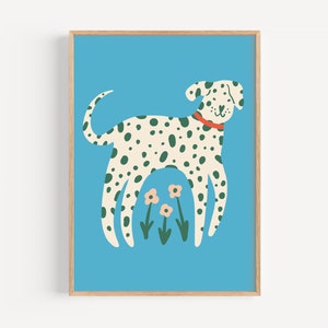 Fun Dalmatian Poster, Retro Animal Kids Print, Blue Spotted Dog Picture ...