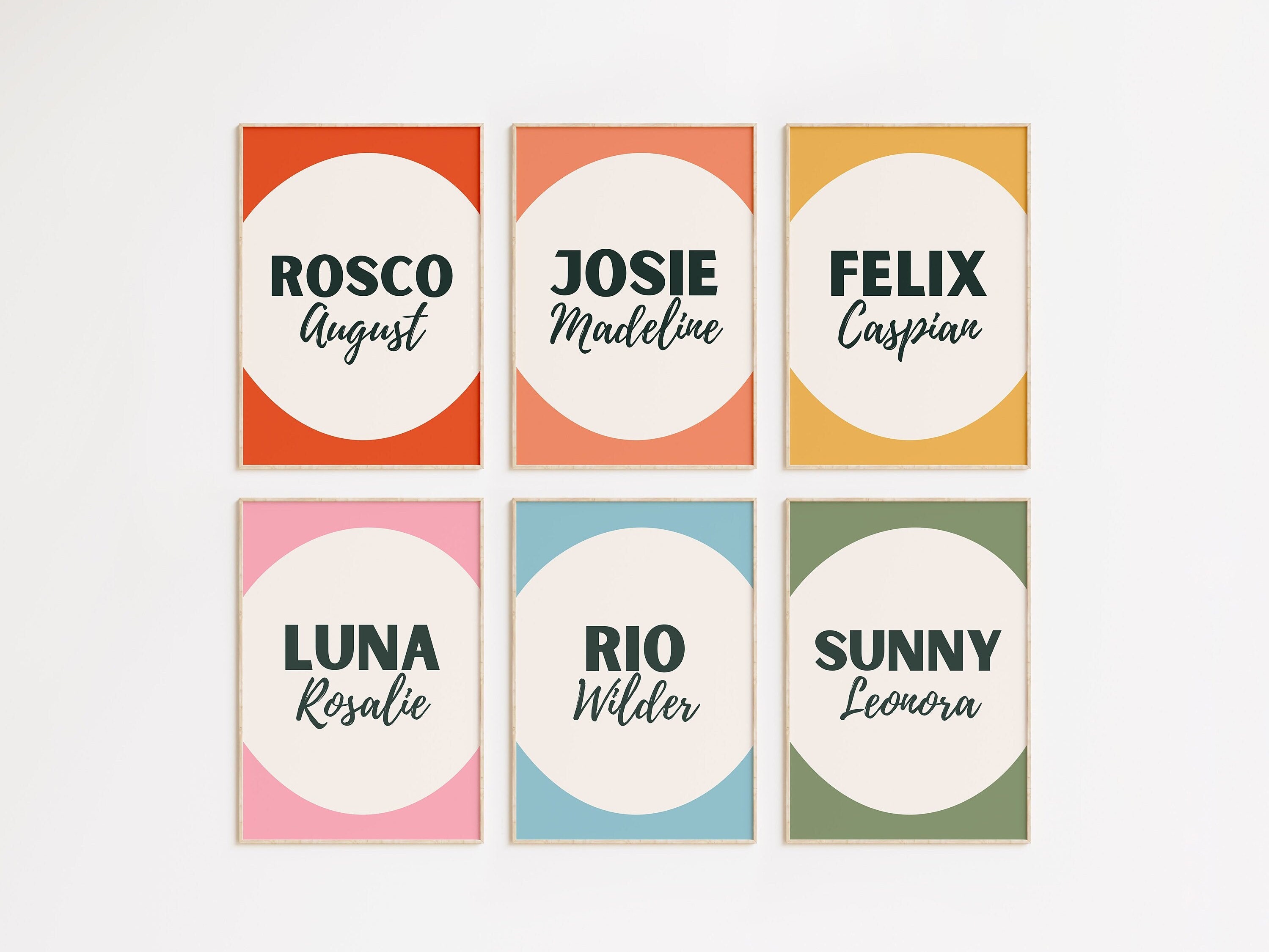 Custom Name Print Set, Colorful Kids Wall Art, Set of Two Personalized ...