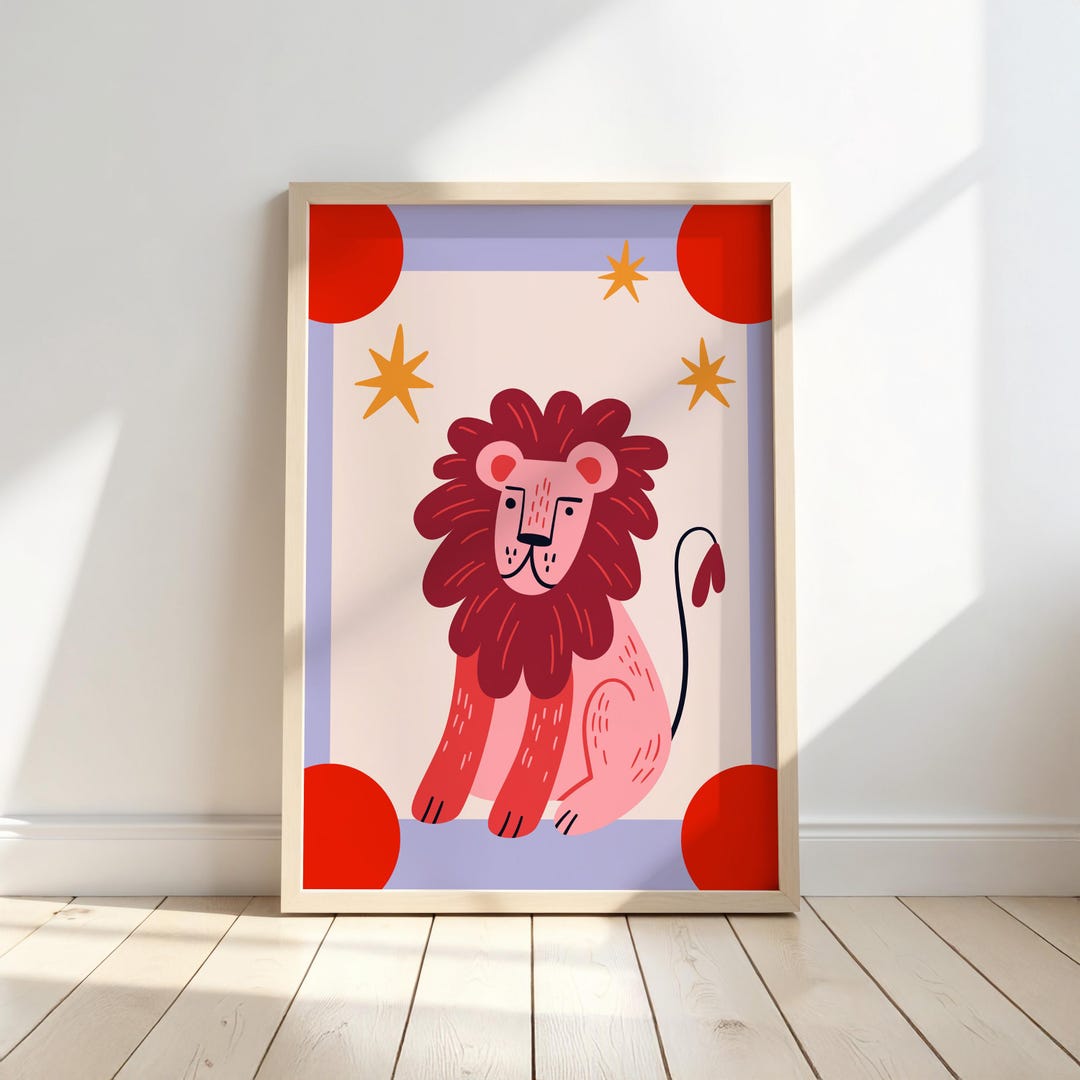 Whimsical Lion Wall Art for Kids - Colorful Circus Animal Poster - Bold ...