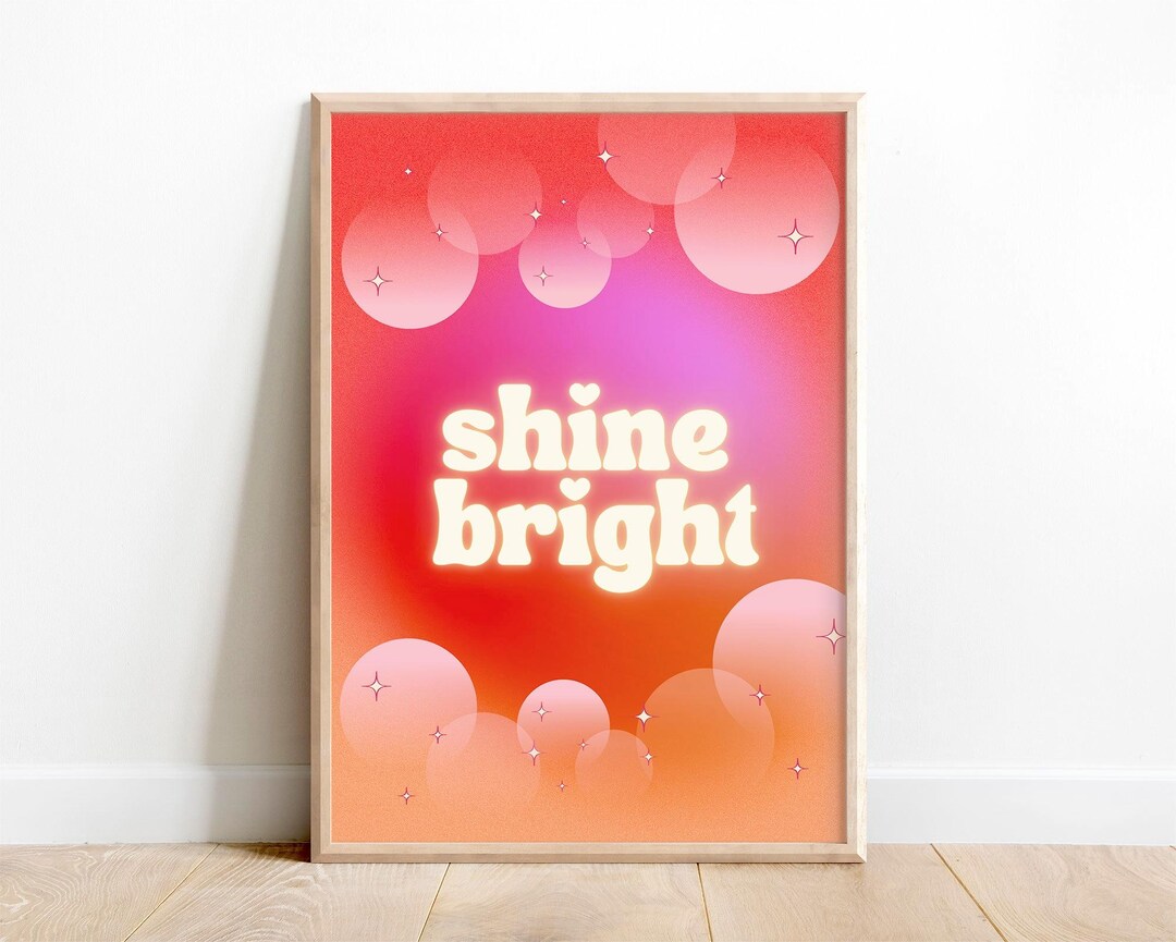 Vibrant Kids Print, Shine Bright Poster, Positive Affirmation, Pink ...