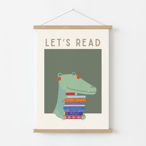 Kids Reading Poster, Retro Toddler Wall Art, Whimsical Crocodile ...