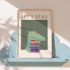 Kids Reading Poster, Retro Toddler Wall Art, Whimsical Crocodile ...