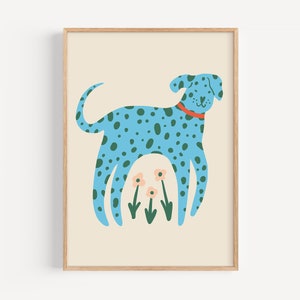 Fun Dalmatian Poster, Retro Animal Kids Print, Blue Spotted Dog Picture ...