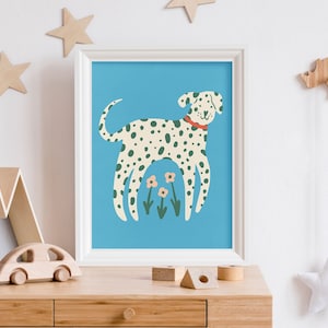 Fun Dalmatian Poster, Retro Animal Kids Print, Blue Spotted Dog Picture ...