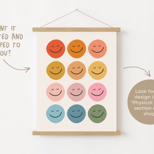 Retro Smiley Face Print, Kids Wall Art, Modern Playroom Art, Boho ...
