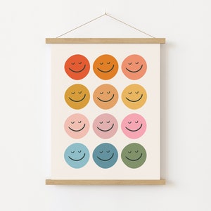 Retro Smiley Face Poster, Kids Rainbow Print, Playroom Gallery Wall ...