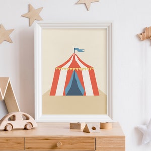 Circus Tent Kids Print, Retro Toddler Wall Art, Colorful Modern Nursery ...