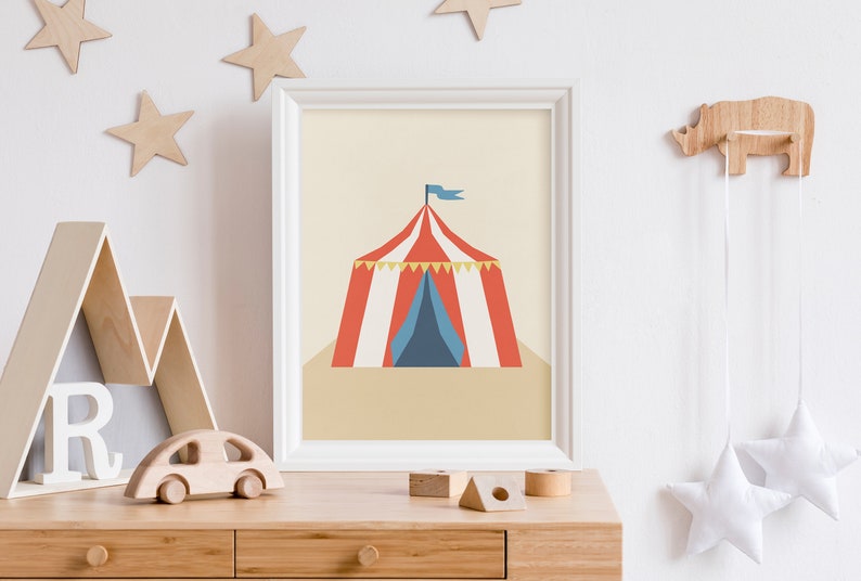Circus Tent Kids Print, Retro Toddler Wall Art, Colorful Modern Nursery ...