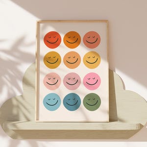 Retro Smiley Face Poster, Kids Rainbow Print, Playroom Gallery Wall ...