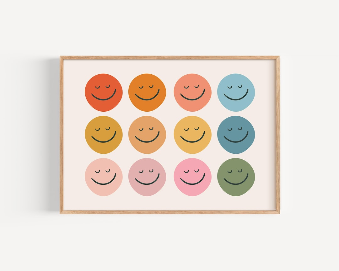 Smiley Face Poster, Kids Rainbow Print, Playroom Gallery Wall, Boho ...