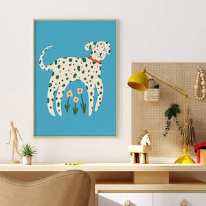 Fun Dalmatian Poster, Retro Animal Kids Print, Blue Spotted Dog Picture ...