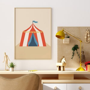 Circus Tent Kids Print, Retro Toddler Wall Art, Colorful Modern Nursery ...