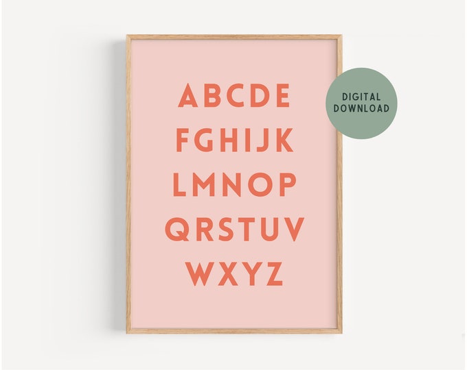 Alphabet Print pink & Blue, Abcs, Playroom Printable Wall Art, Kids ...