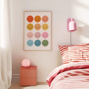 Retro Smiley Face Print, Kids Wall Art, Modern Playroom Art, Boho ...