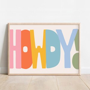 Colorful Howdy Wall Art for Kids. Funky Horizontal Typography Print for ...