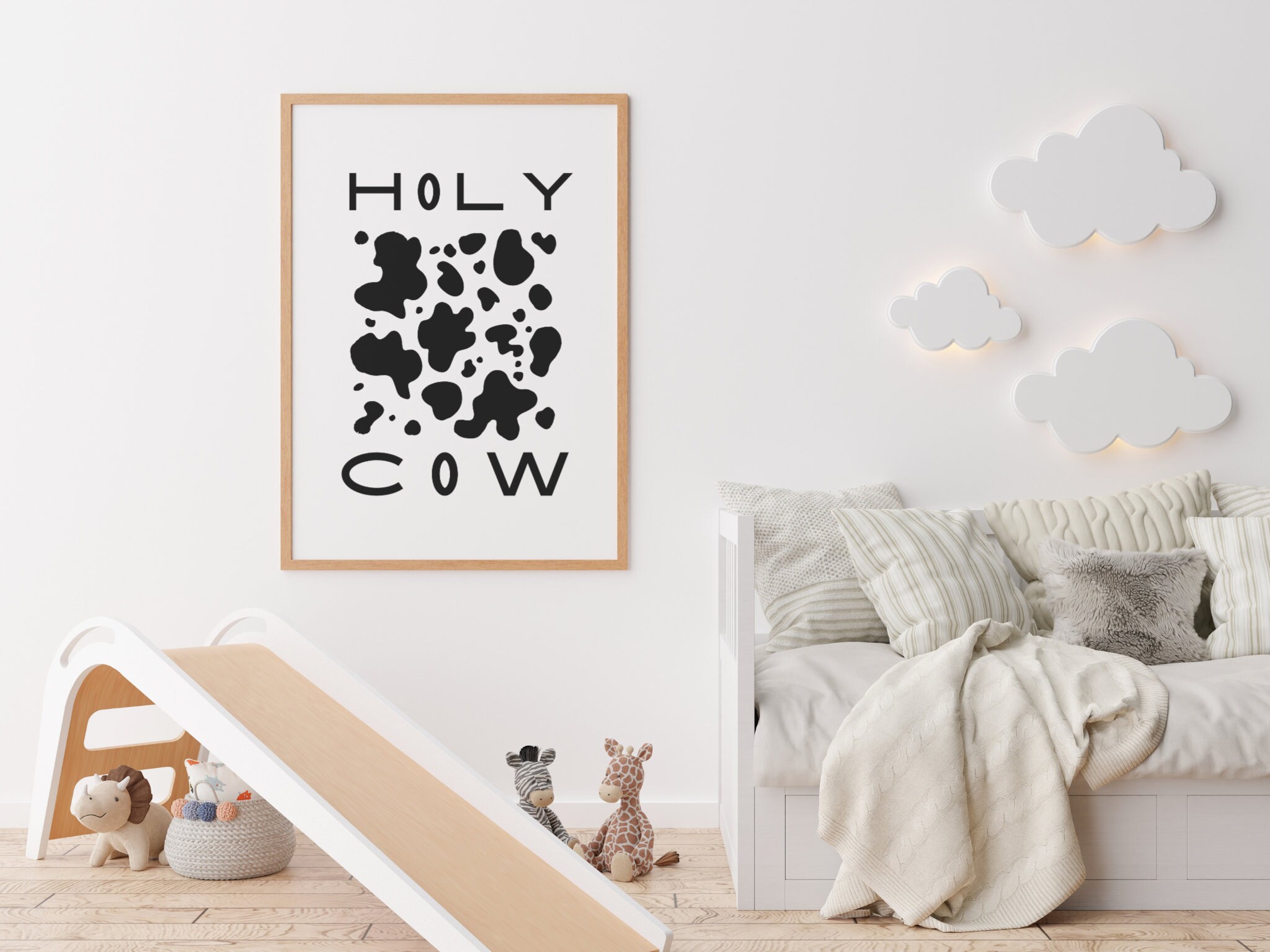 Digital Cow Poster, Kids Printable Wall Art, Silly Holy Cow Phrase ...