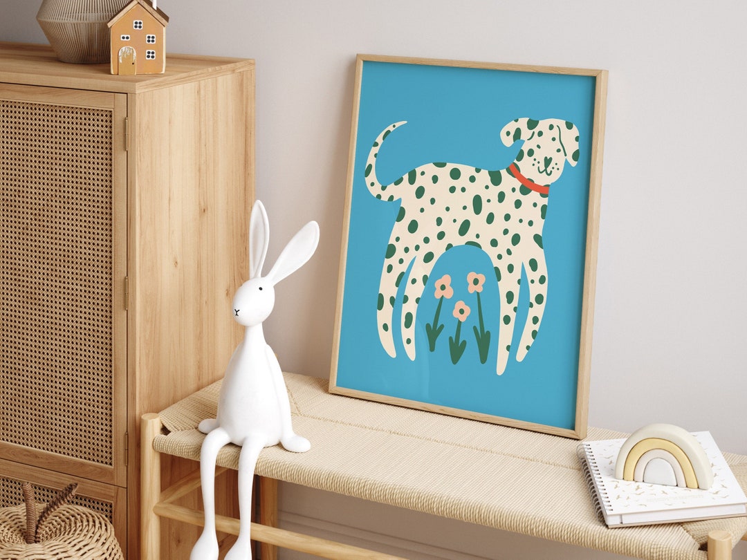 Fun Dalmatian Poster, Retro Animal Kids Print, Blue Spotted Dog Picture ...