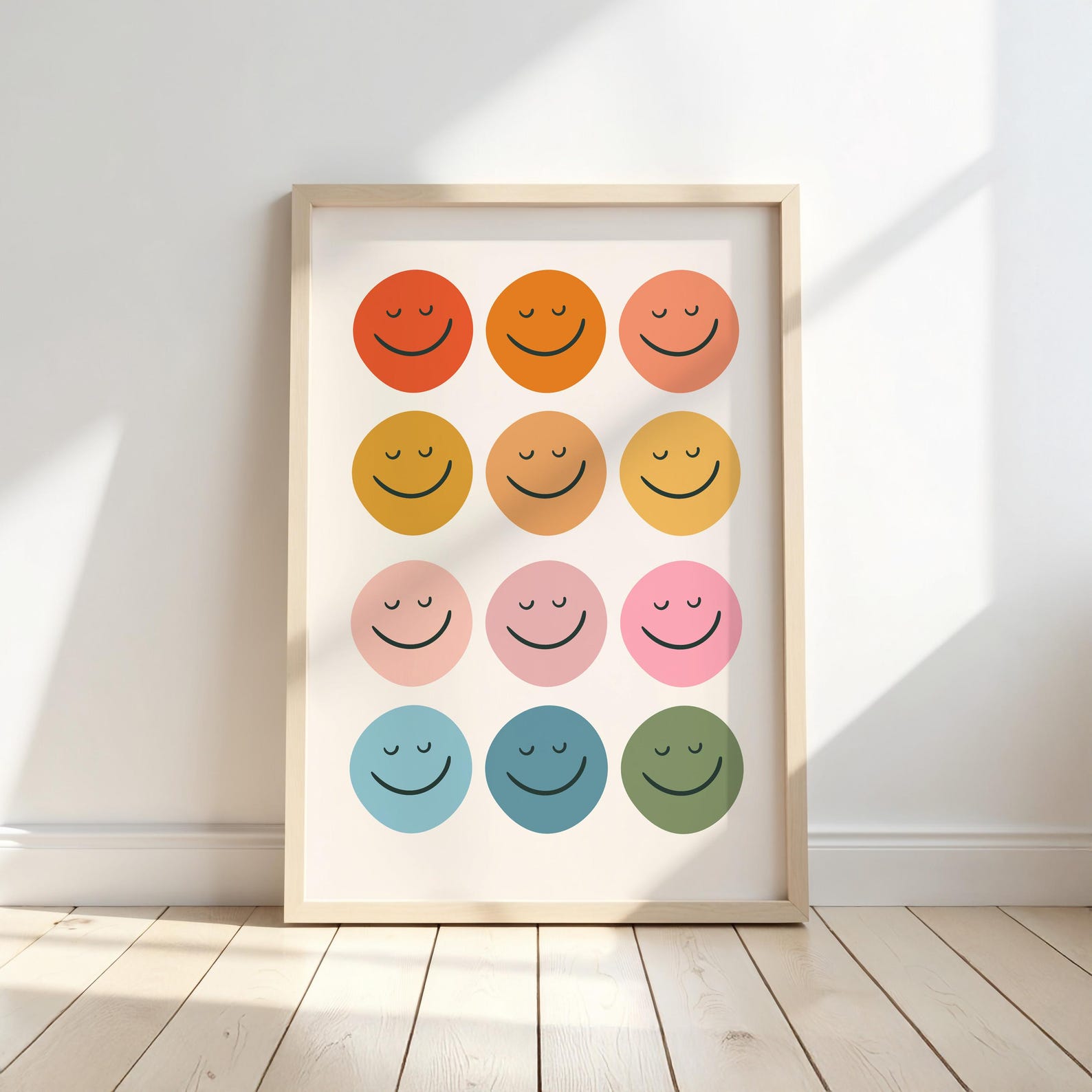 Retro Smiley Face Print, Kids Wall Art, Modern Playroom Art, Boho ...