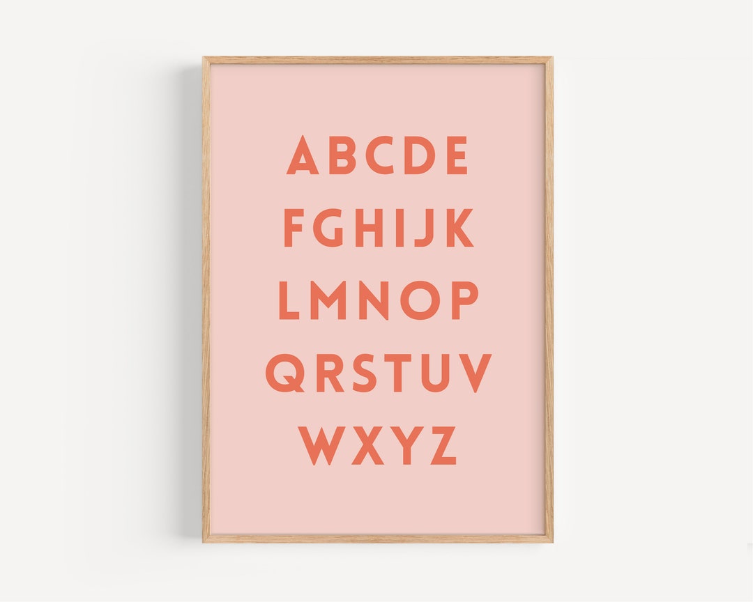 Pink Alphabet Kids Print, Modern ABC Wall Art, Scandinavian Playroom ...