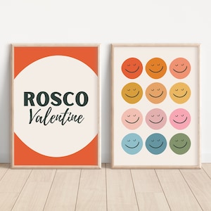 Personalized Name Print Set, Retro Smiley Faces, Kids Wall Art - Etsy