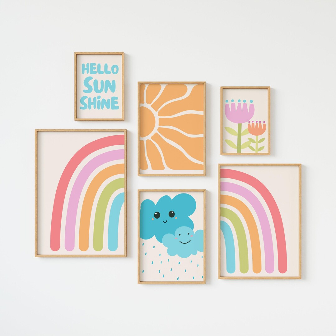 Vibrant Set of 6 Prints for Kids - Colorful Wall Art Featuring Rainbow ...